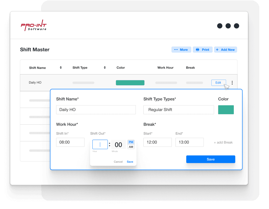 Shift Management - Pro-Int Software